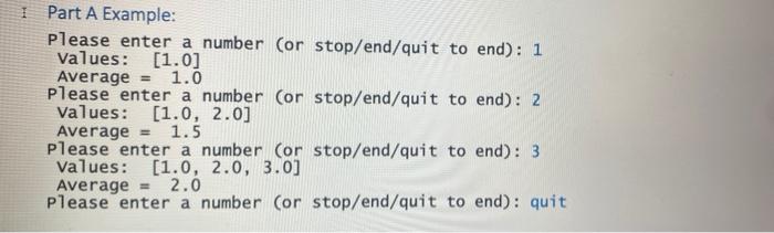 Solved Part A - Running Average (Strings, List, Looping) | Chegg.com