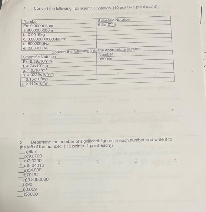Solved 1. Convert the following into scientific notation. | Chegg.com