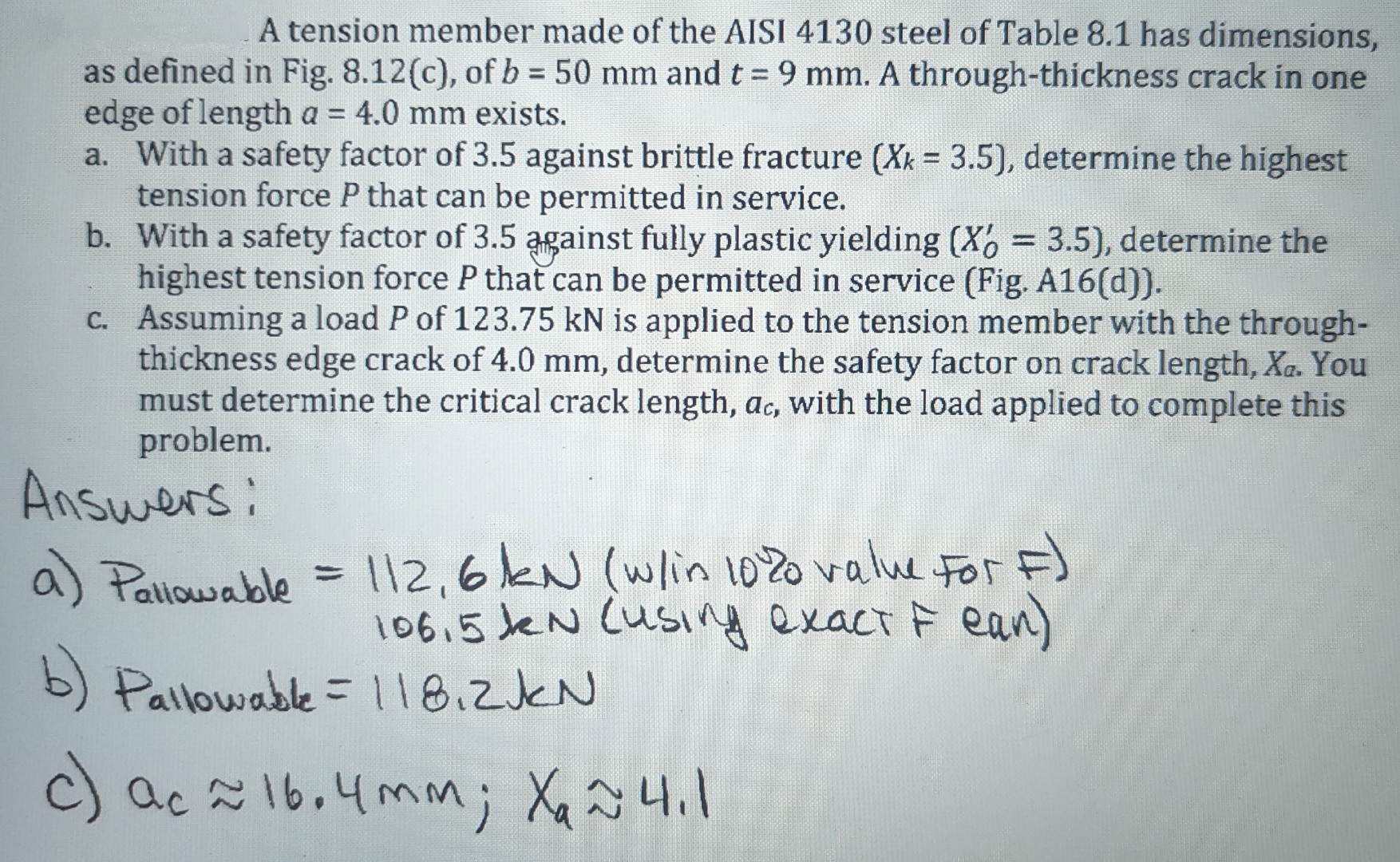 Solved A tension member made of the AISI 4130 ﻿steel of | Chegg.com
