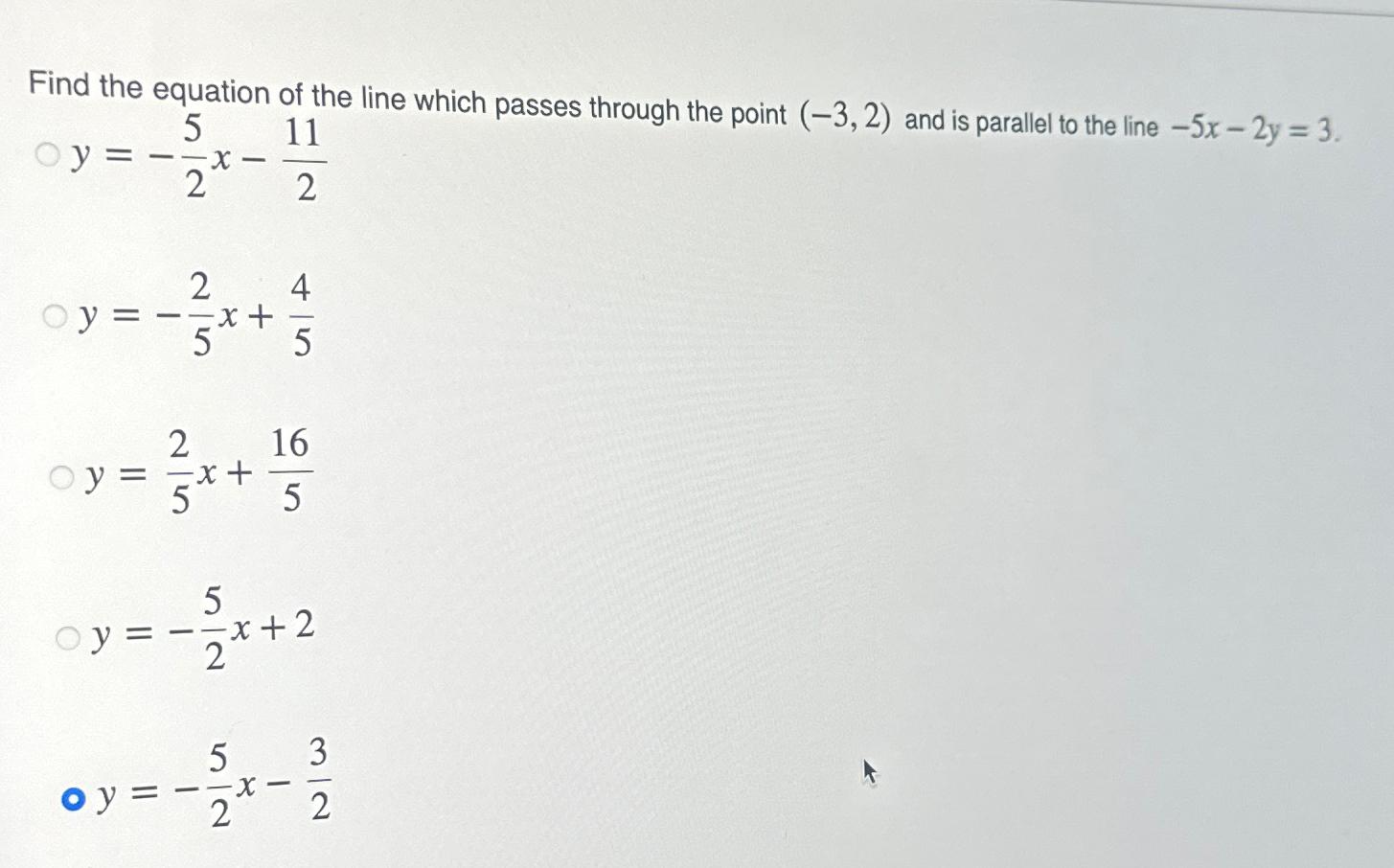 Solved Find the equation of the line which passes through | Chegg.com