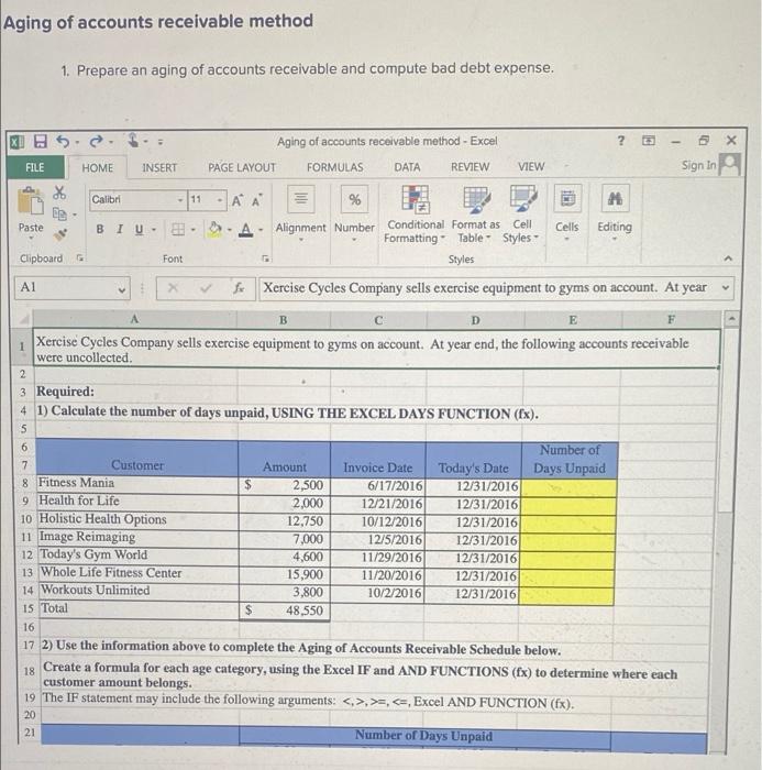 Solved Aging of accounts receivable method 1. Prepare an | Chegg.com