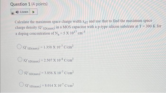Solved Question 1 (4 points) Listen Calculate the maximum | Chegg.com