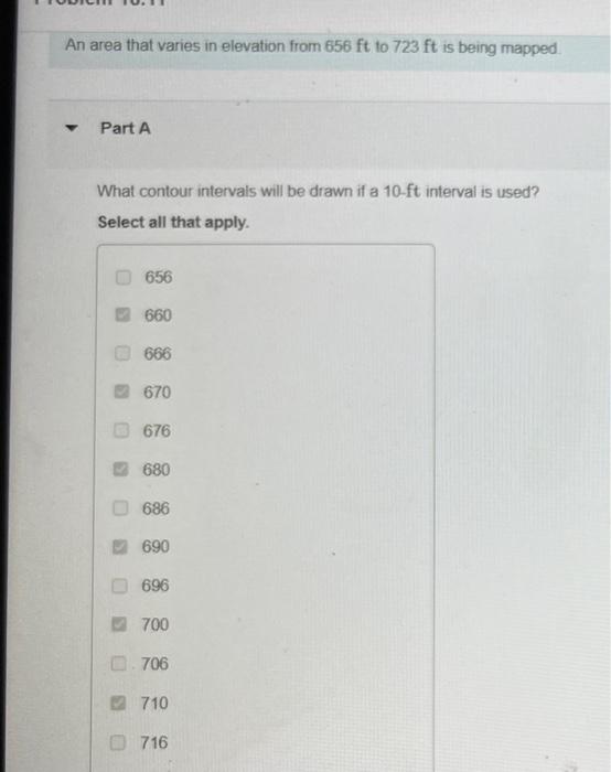 Solved An area that varies in elevation from 656 ft to 723 | Chegg.com