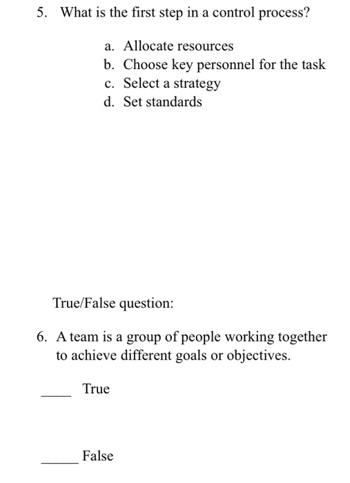 Solved 5. What is the first step in a control process? a. | Chegg.com