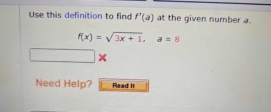 Solved Use this definition to find f'(a) ﻿at the given | Chegg.com