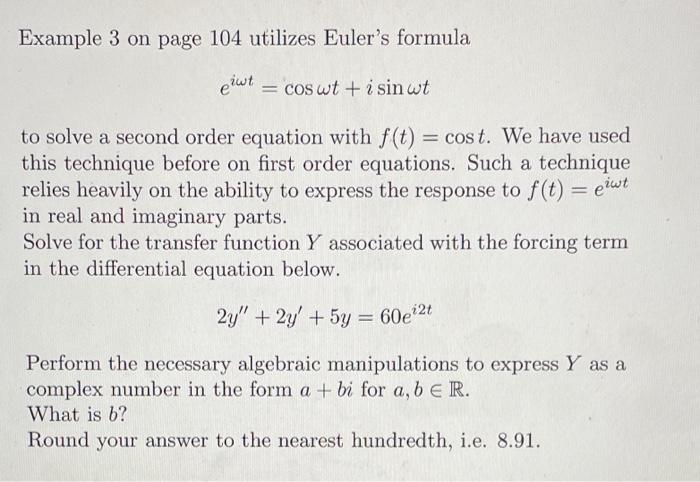 Solved Example 3 on page 104 utilizes Euler's formula eiwt | Chegg.com