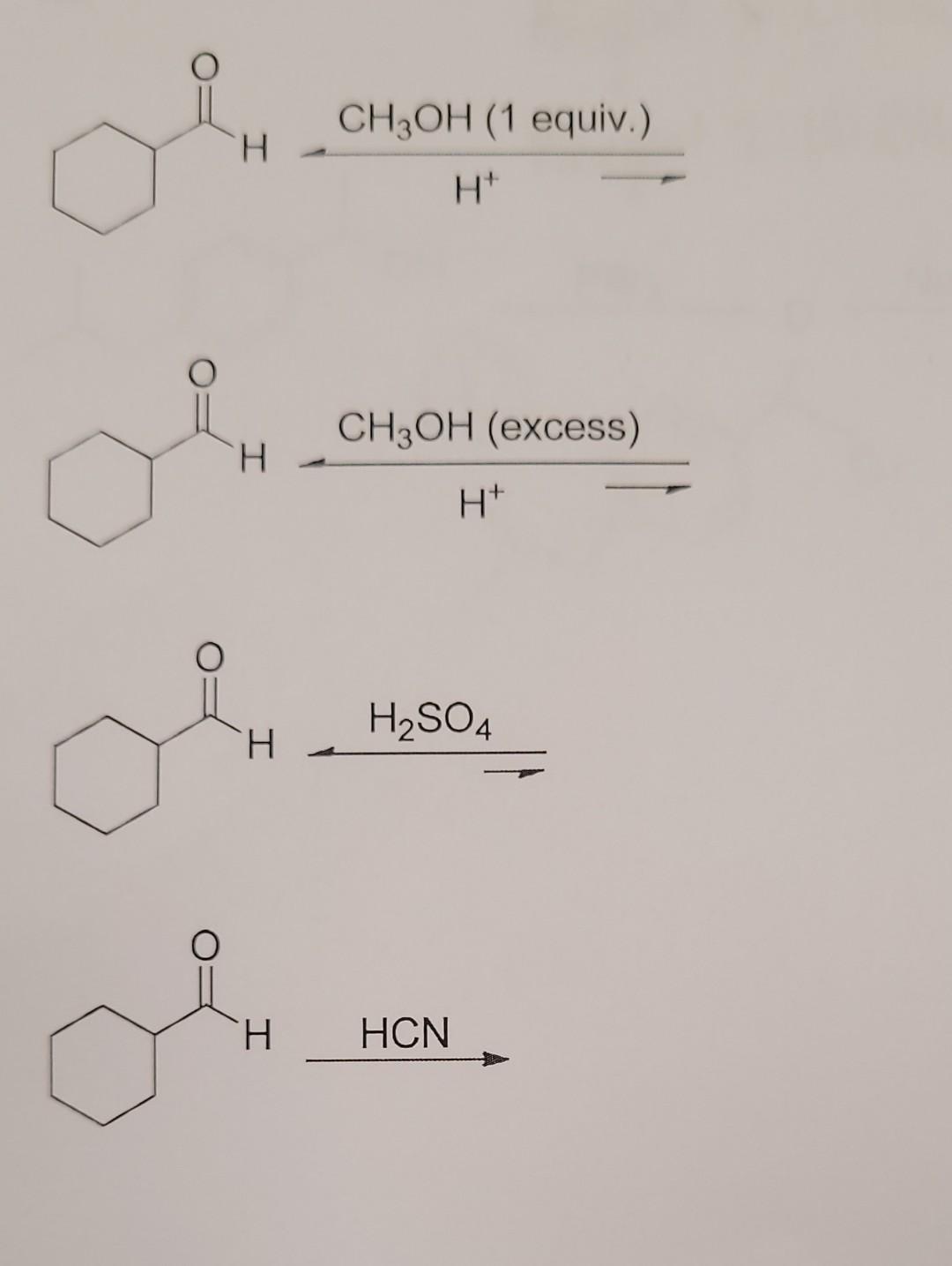 Solved CH3OH (1 equiv.) H H HT CH3OH (excess) H H" H2SO4 I I | Chegg.com