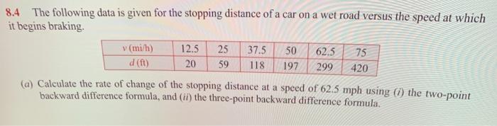 Solved 8.4 The following data is given for the stopping | Chegg.com