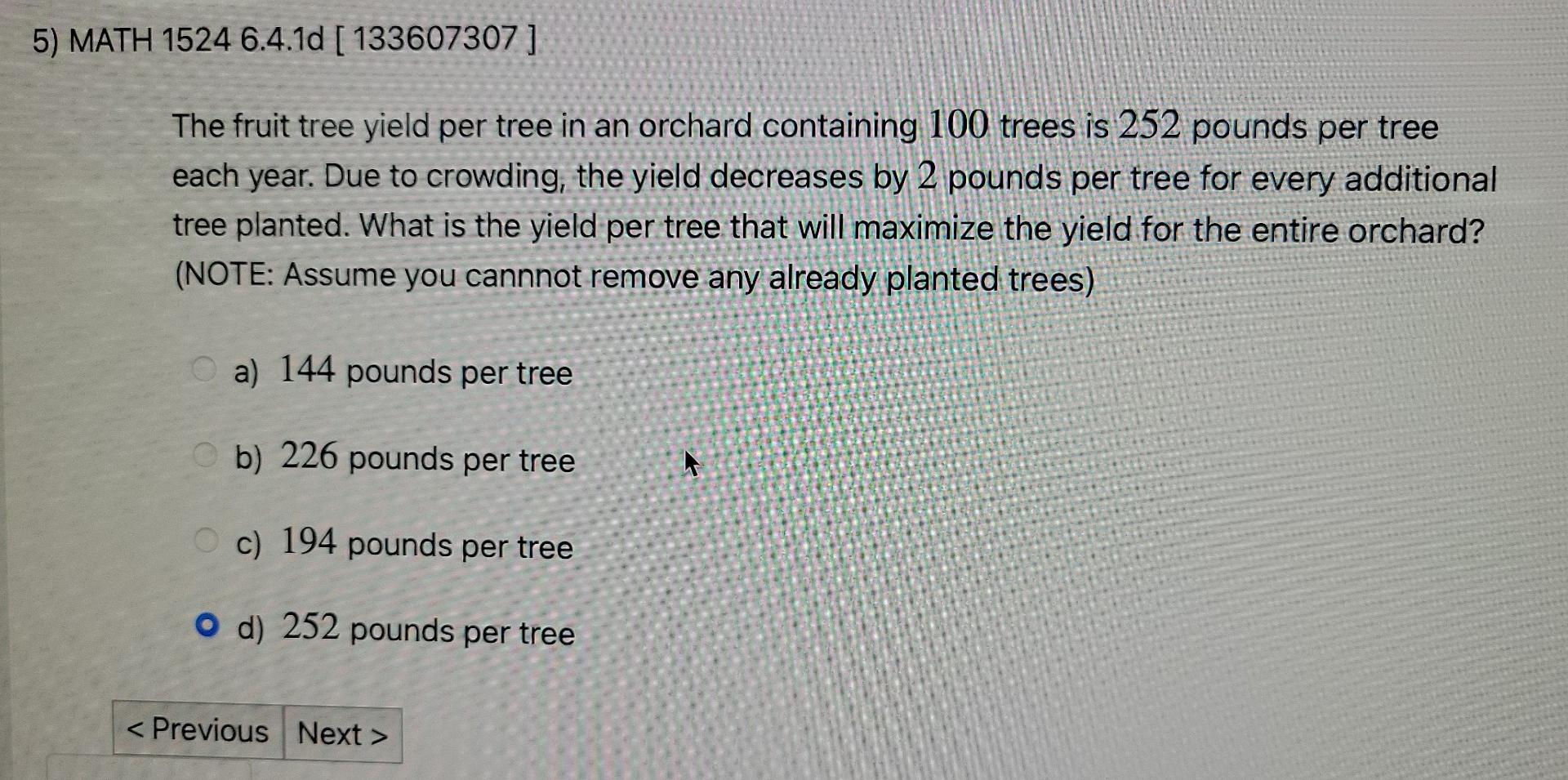 Solved 5) MATH 1524 6.4.1d [ 133607307 ] The fruit tree | Chegg.com