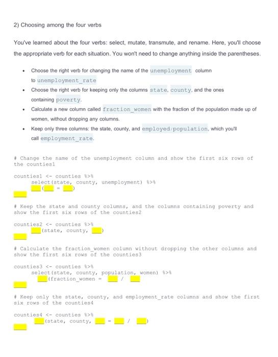 Solved 2) Choosing among the four verbs You've learned about | Chegg.com