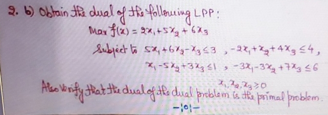 b) ﻿Obtain the dual of the following | Chegg.com