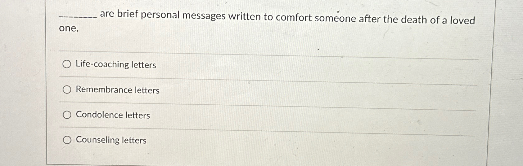 Solved q, ﻿are brief personal messages written to comfort | Chegg.com
