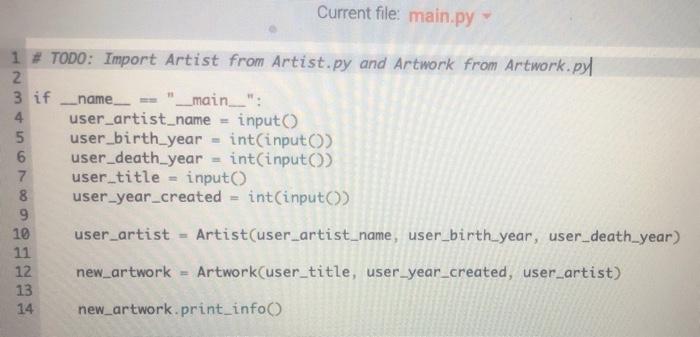 Solved Define the Artist class in Artist.py with a | Chegg.com