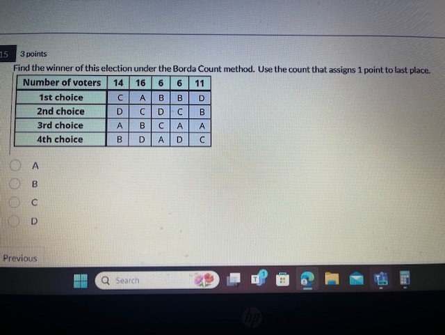 Solved Find the winner of this election under the Borda | Chegg.com