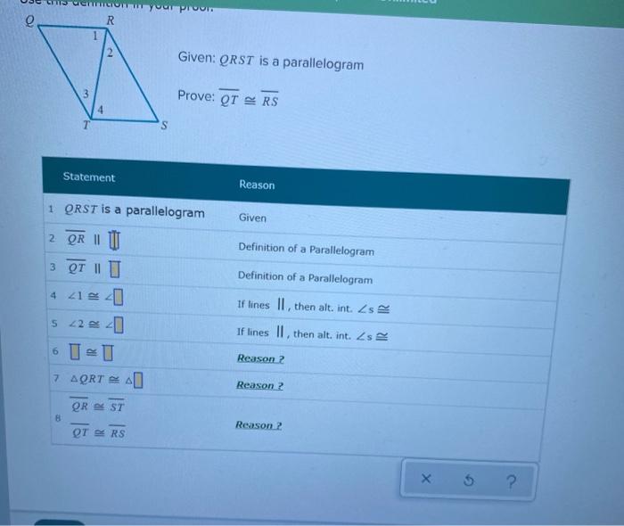 Solved CFC R Your Proor Given: QRST is a parallelogram | Chegg.com