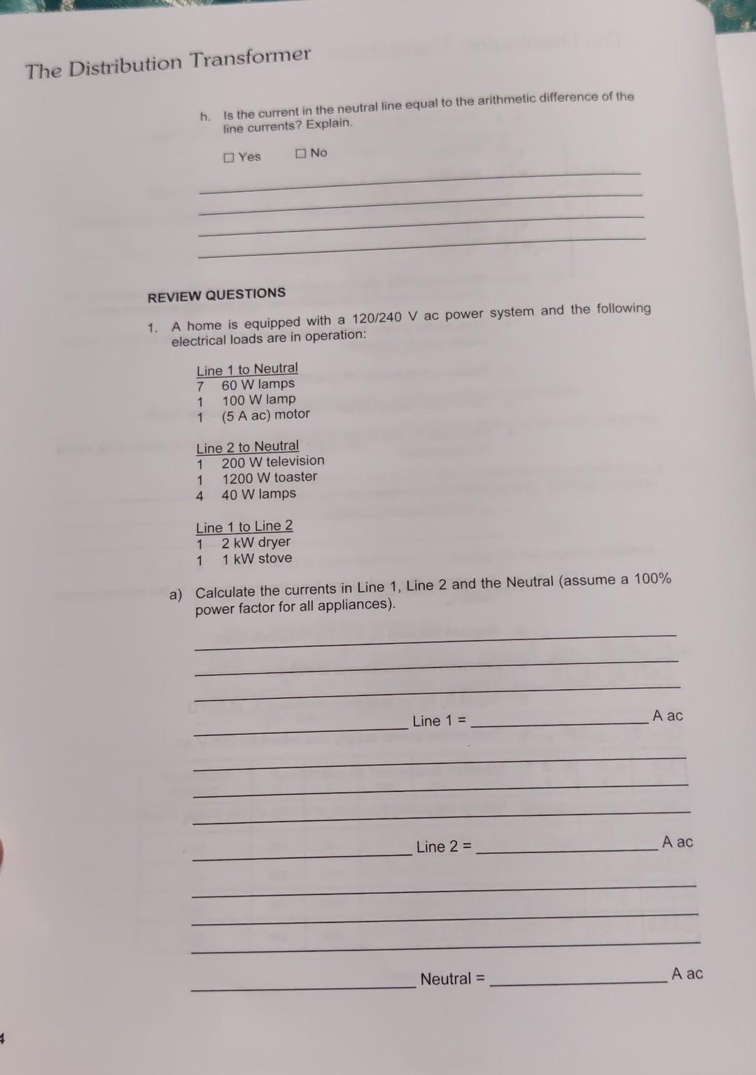 Solved The Distribution Transformer Figure 44-1. 2. a. Place | Chegg.com