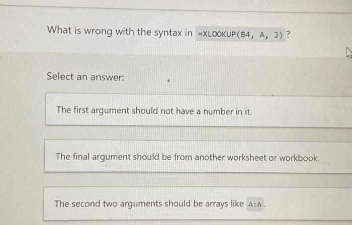 Solved What is wrong with the syntax in Select an answer: | Chegg.com