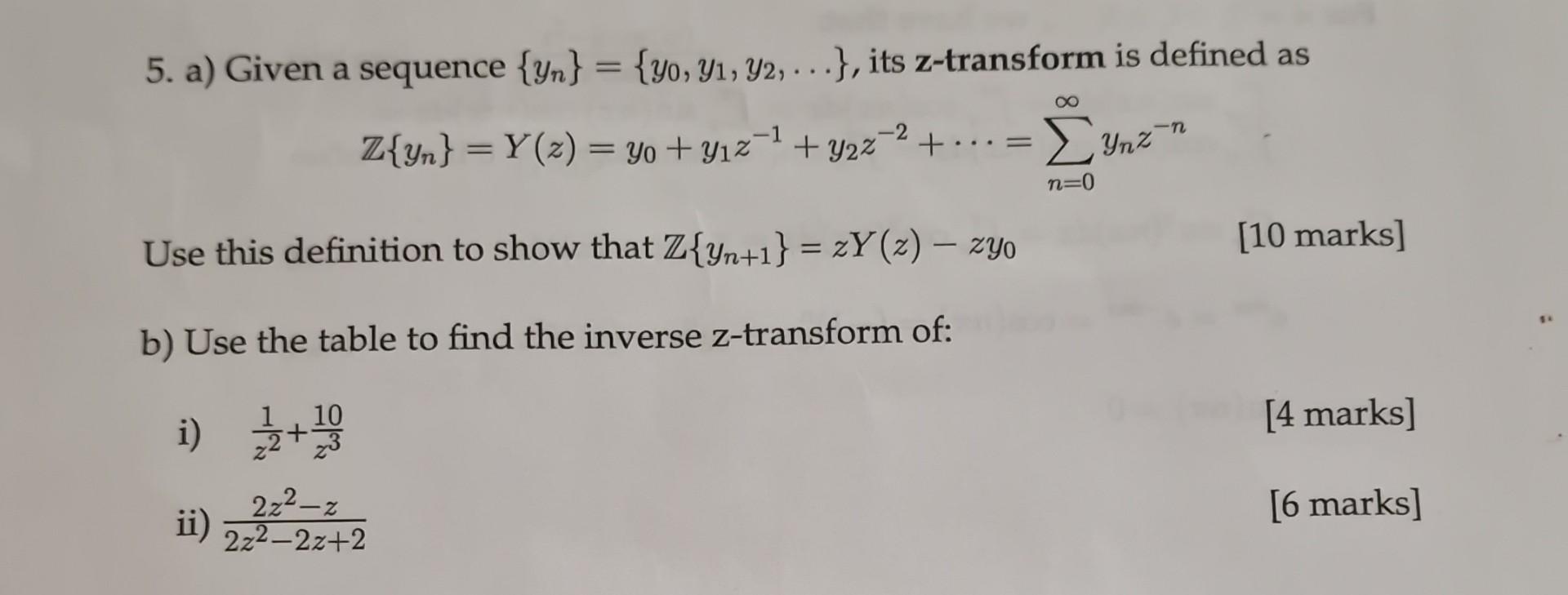 Solved 5. a) Given a sequence \\( | Chegg.com