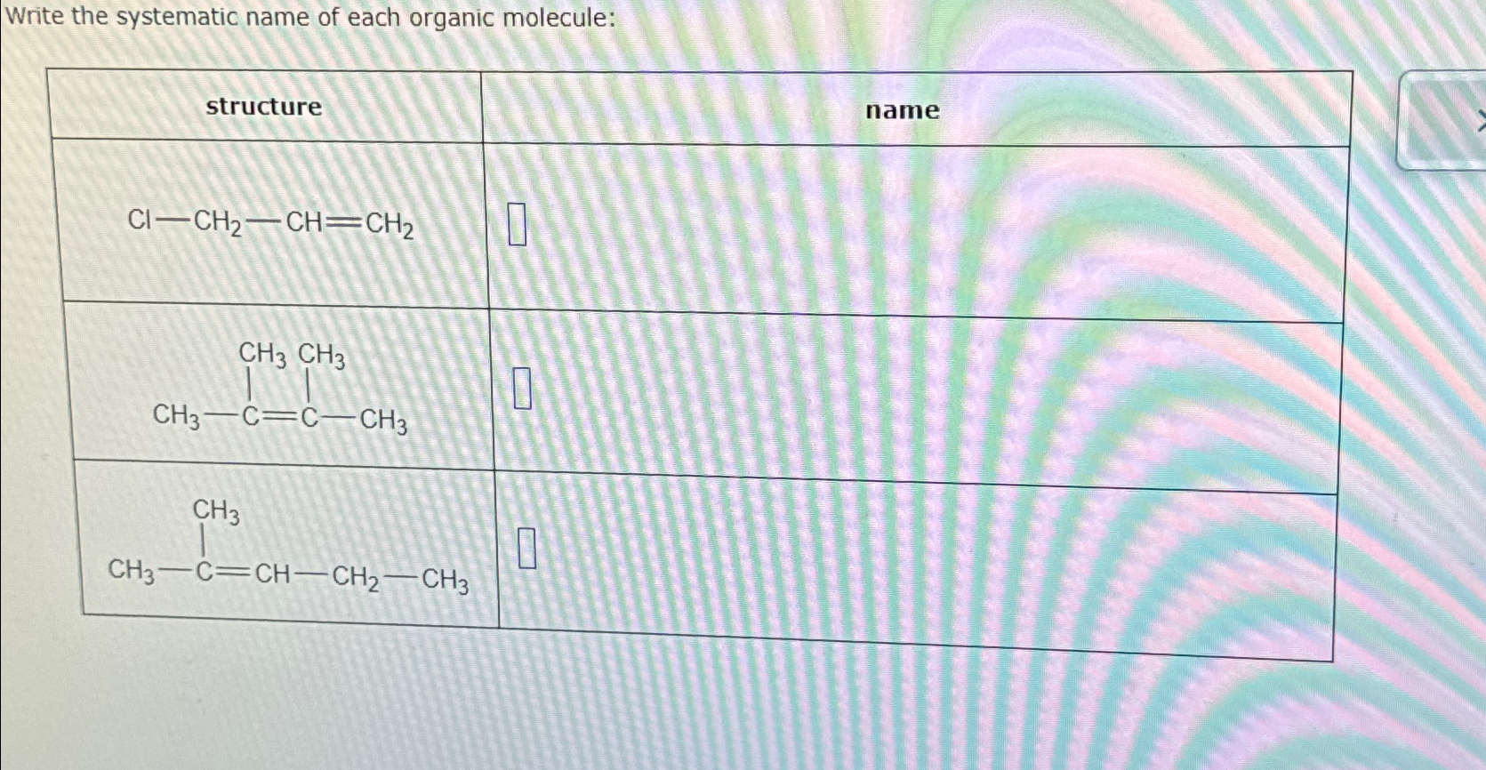 Solved Write the systematic name of each organic | Chegg.com