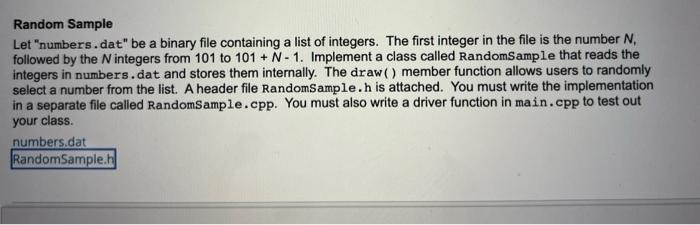 Solved Random Sample Let "numbers. dat" be a binary file | Chegg.com