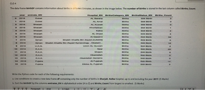 Solved CLO4 The data frame birthDF contains information | Chegg.com