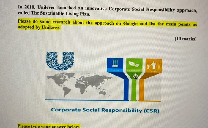 Solved In 2010, Unilever launched an innovative Corporate | Chegg.com