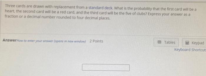 Solved Three cards are drawn with replacement from a | Chegg.com