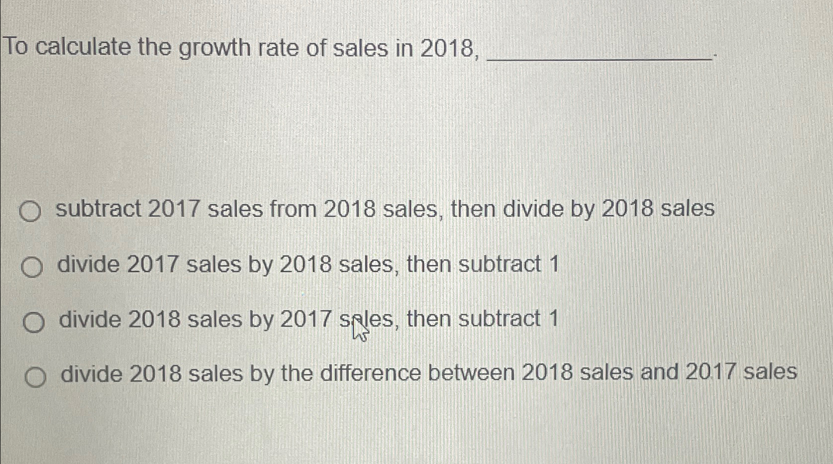 Solved To calculate the growth rate of sales in | Chegg.com