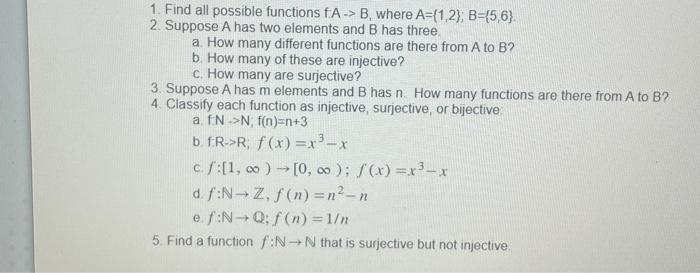 Solved 1. Find all possible functions fA→B, where | Chegg.com