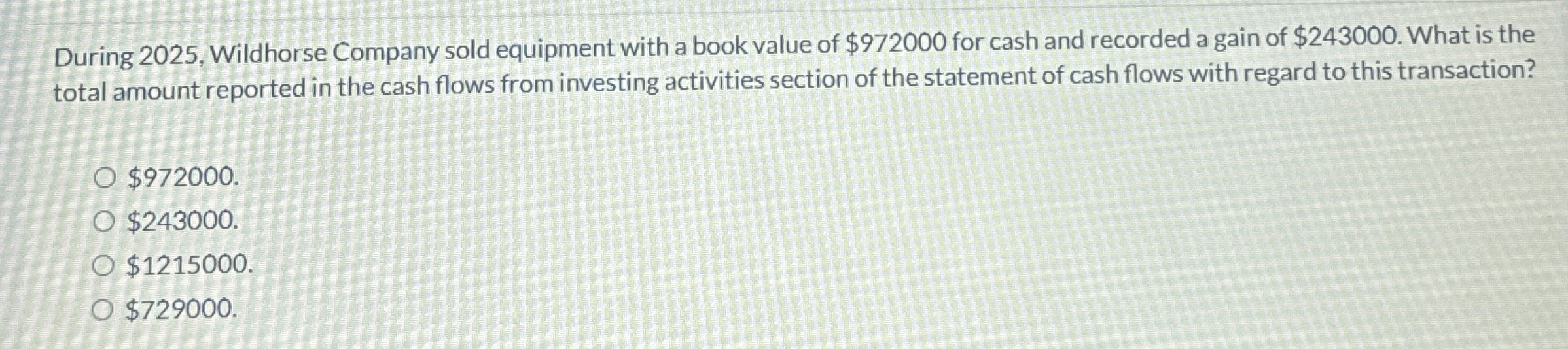 Solved During 2025, ﻿Wildhorse Company sold equipment with a | Chegg.com