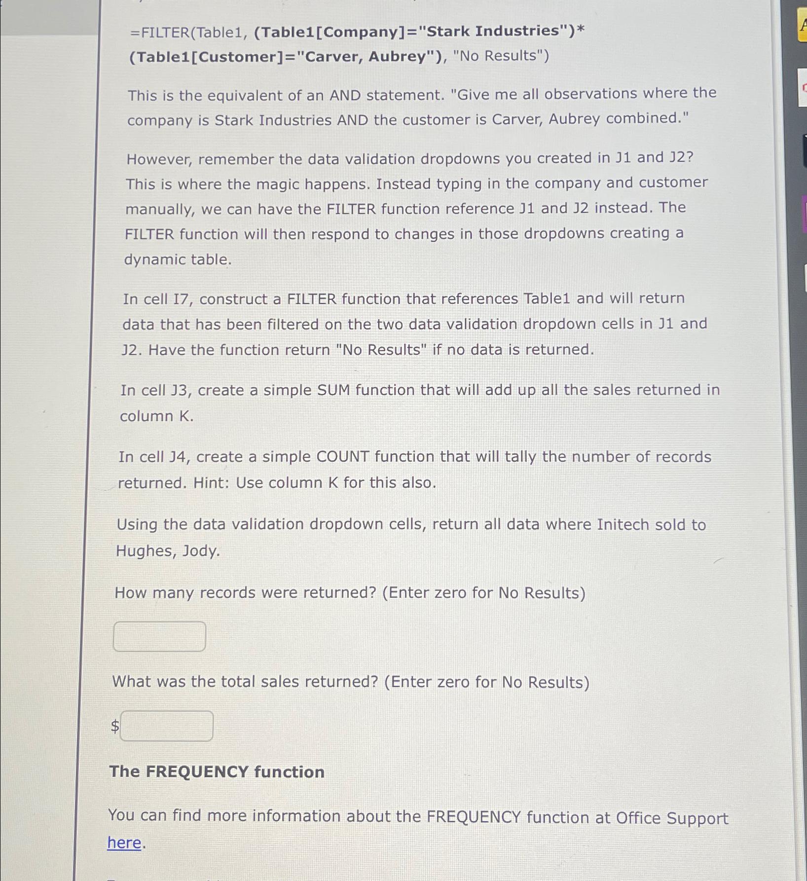 Solved =FILTER(Table1, (Table1 [Company]="Stark | Chegg.com