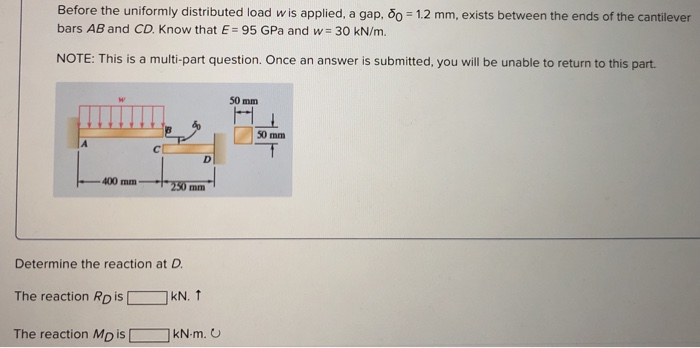 Solved Before the uniformly distributed load wis applied, a | Chegg.com