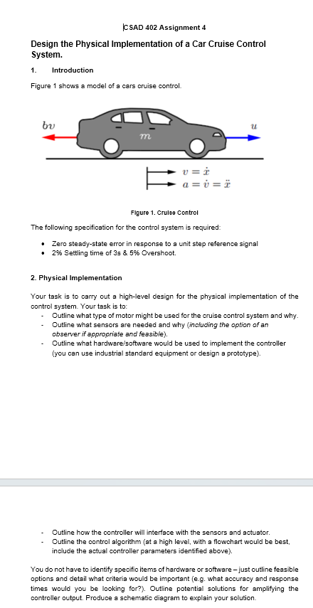 Design the Physical Implementation of a Car Cruise | Chegg.com