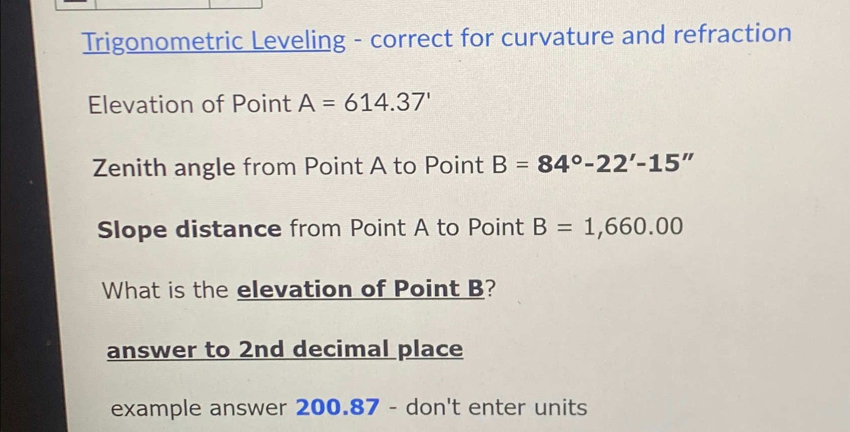 Trigonometric Leveling - ﻿correct for curvature and | Chegg.com