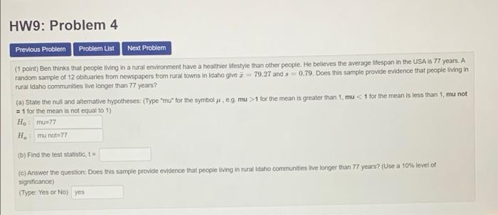 Solved HW9: Problem 4 Previous Problem Problem List Next | Chegg.com