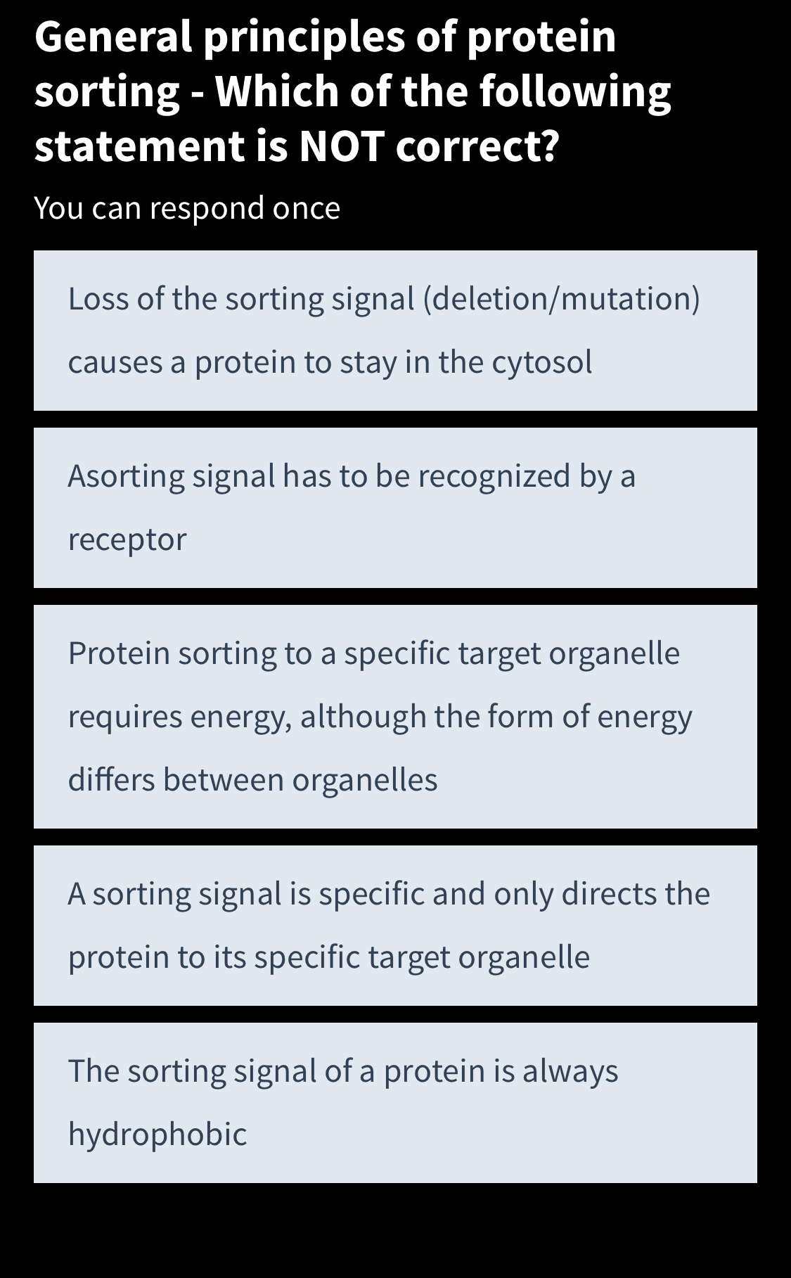 Solved General principles of protein sorting - ﻿Which of the | Chegg.com