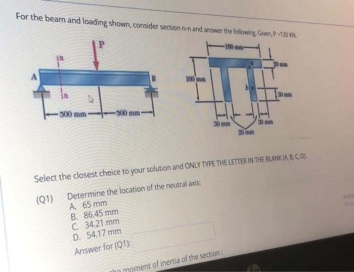 Solved For the beam and loading shown, consider section n-n | Chegg.com
