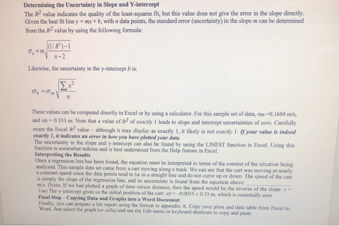 Solved Determining the Uncertainty in Slope and Y-intercept | Chegg.com