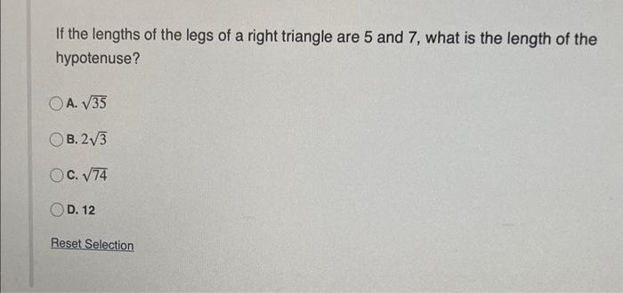 Solved If the lengths of the legs of a right triangle are 5 | Chegg.com