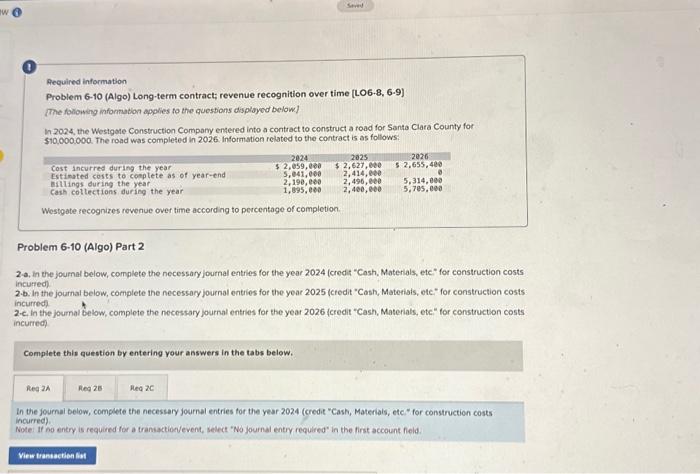 Solved Required information Problem 6-10 (Algo) Long-term | Chegg.com
