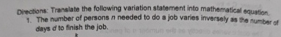 Solved Directions: Translate the following variation | Chegg.com