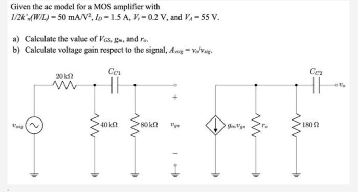 Solved Given the ac model for a MOS amplifier with | Chegg.com