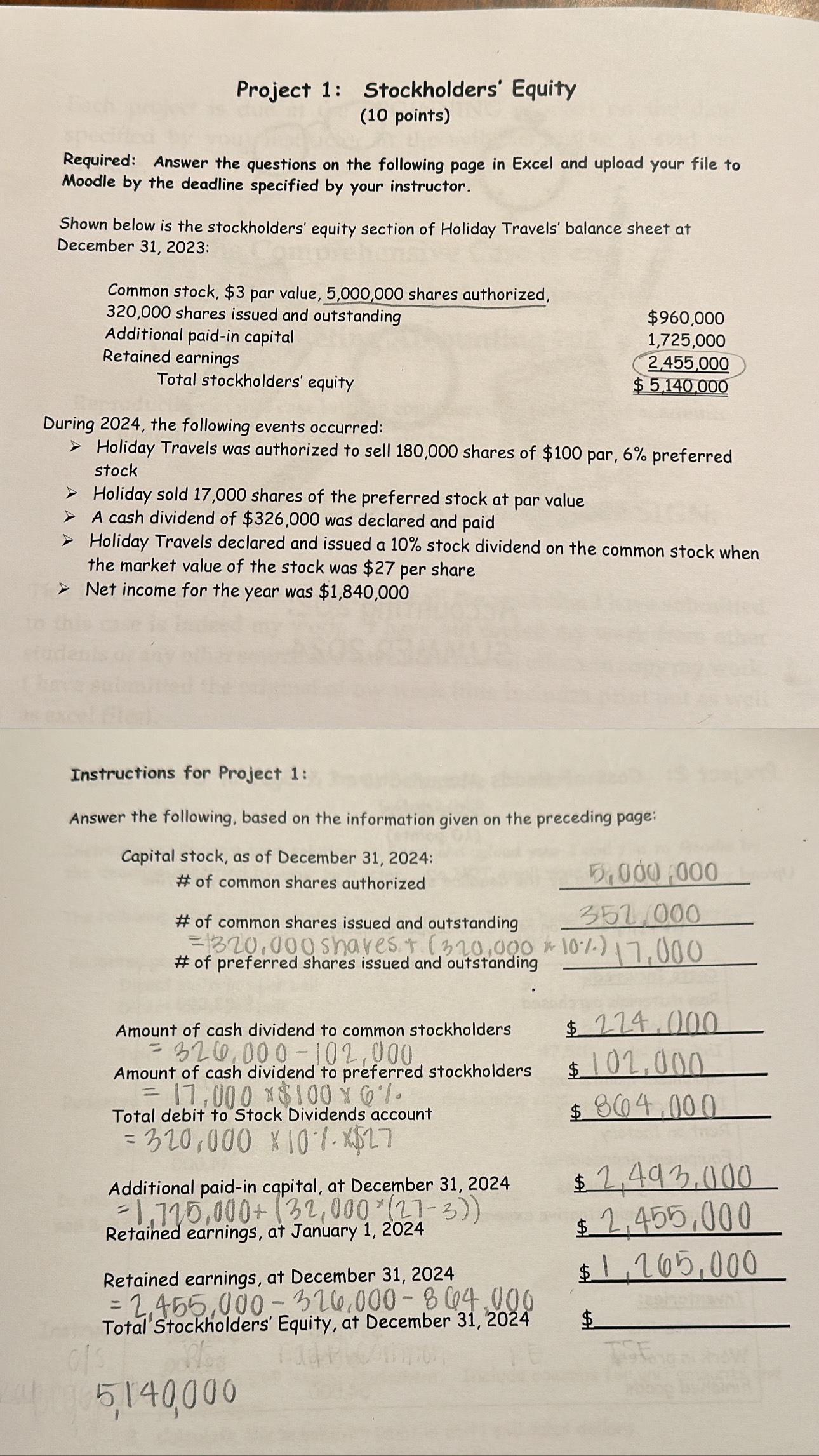 Solved Project 1: Stockholders' Equity(10 ﻿points)Required: | Chegg.com