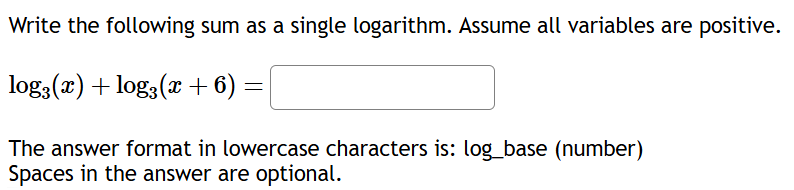 Solved Write the following sum as ﻿a single logarithm. | Chegg.com