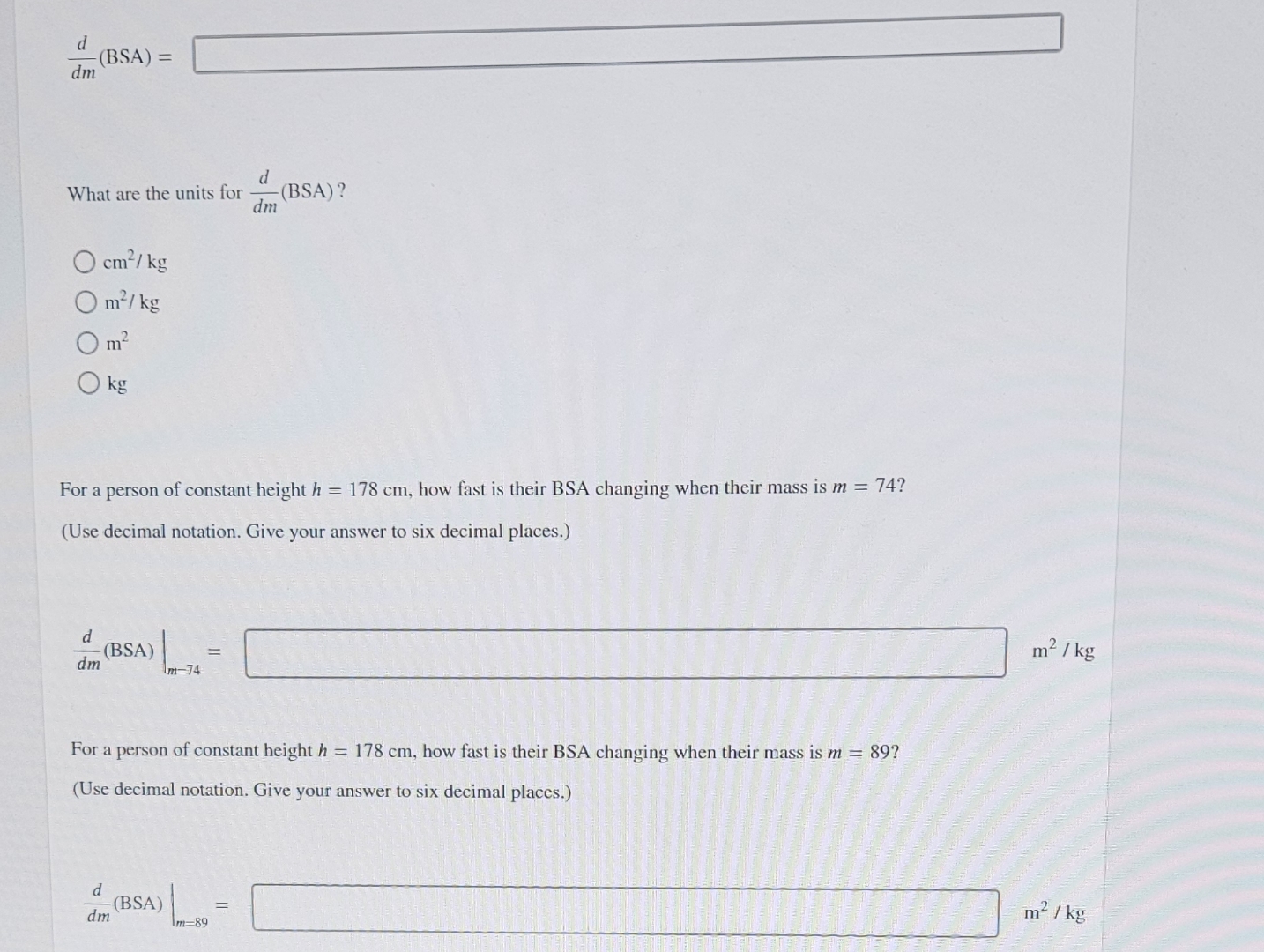 Solved ddm(BSA)=What are the units for | Chegg.com