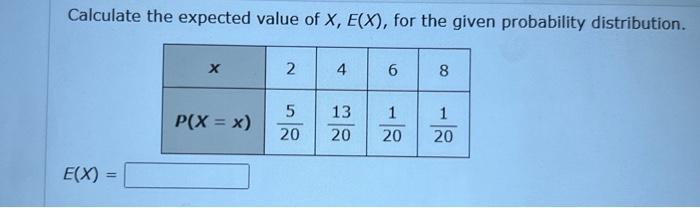 Solved Calculate the expected value of X, E(X), for the | Chegg.com