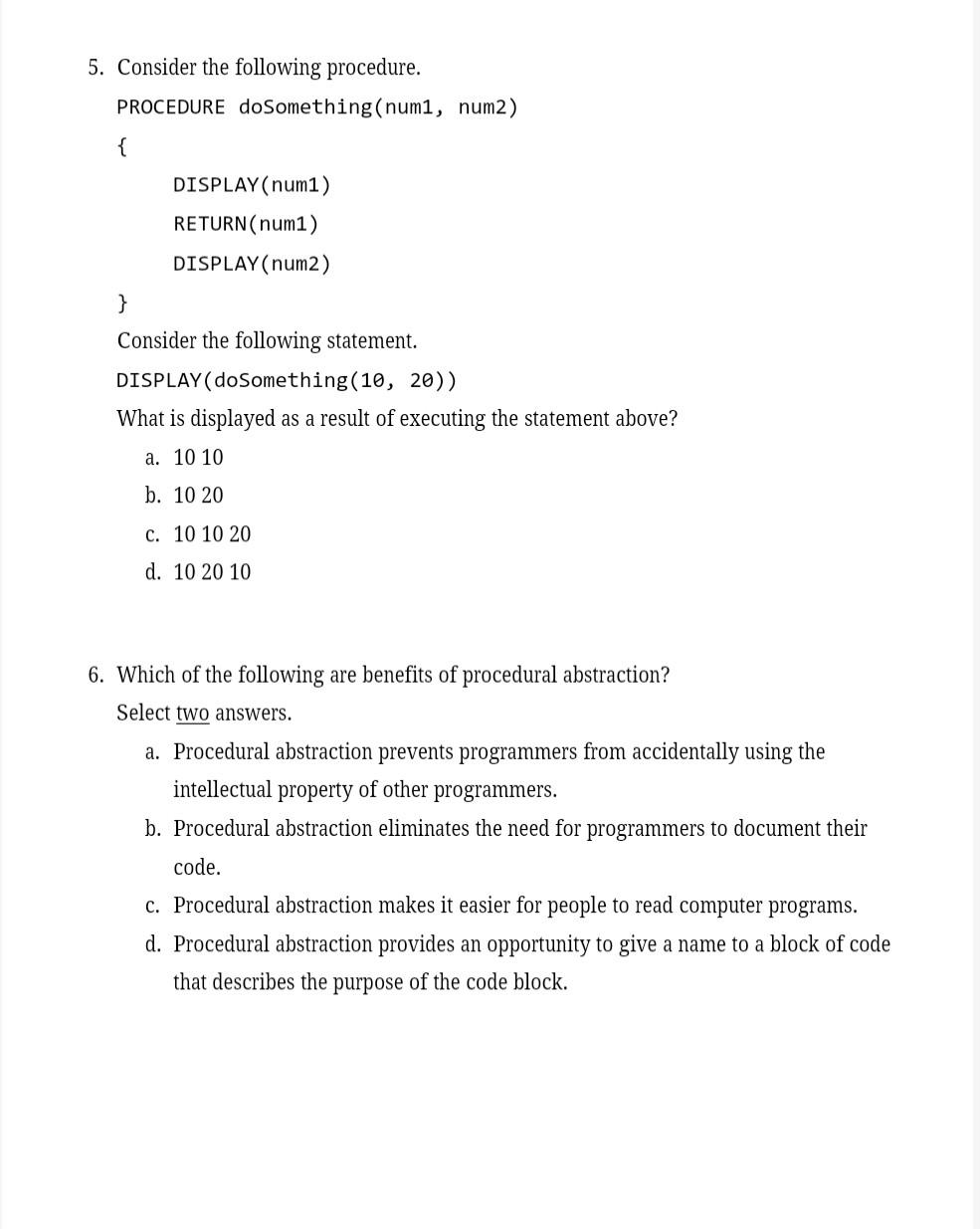 Solved 5. Consider the following procedure. PROCEDURE | Chegg.com