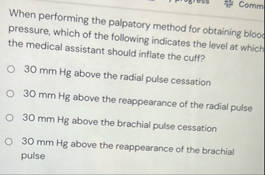 Solved When performing the palpatory method for obtaining | Chegg.com