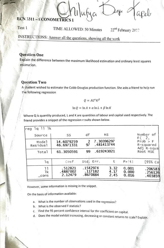 Solved Question One Explain the difference between the | Chegg.com
