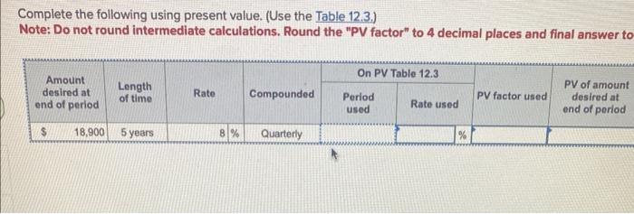 Solved Complete the following using present value. (Use the | Chegg.com